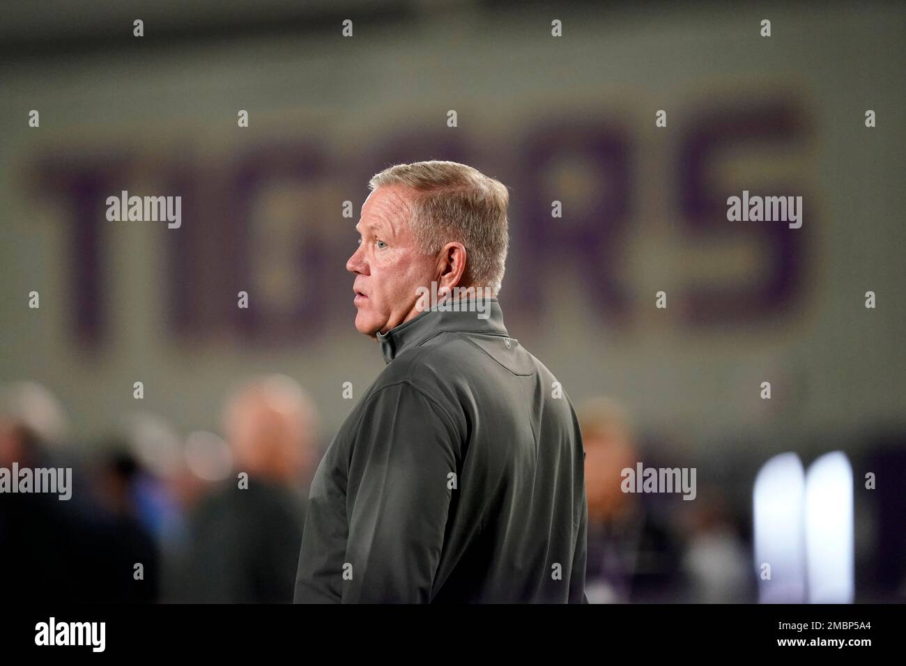 LSU head coach Brian Kelly walks on the field during LSU Pro Day in ...