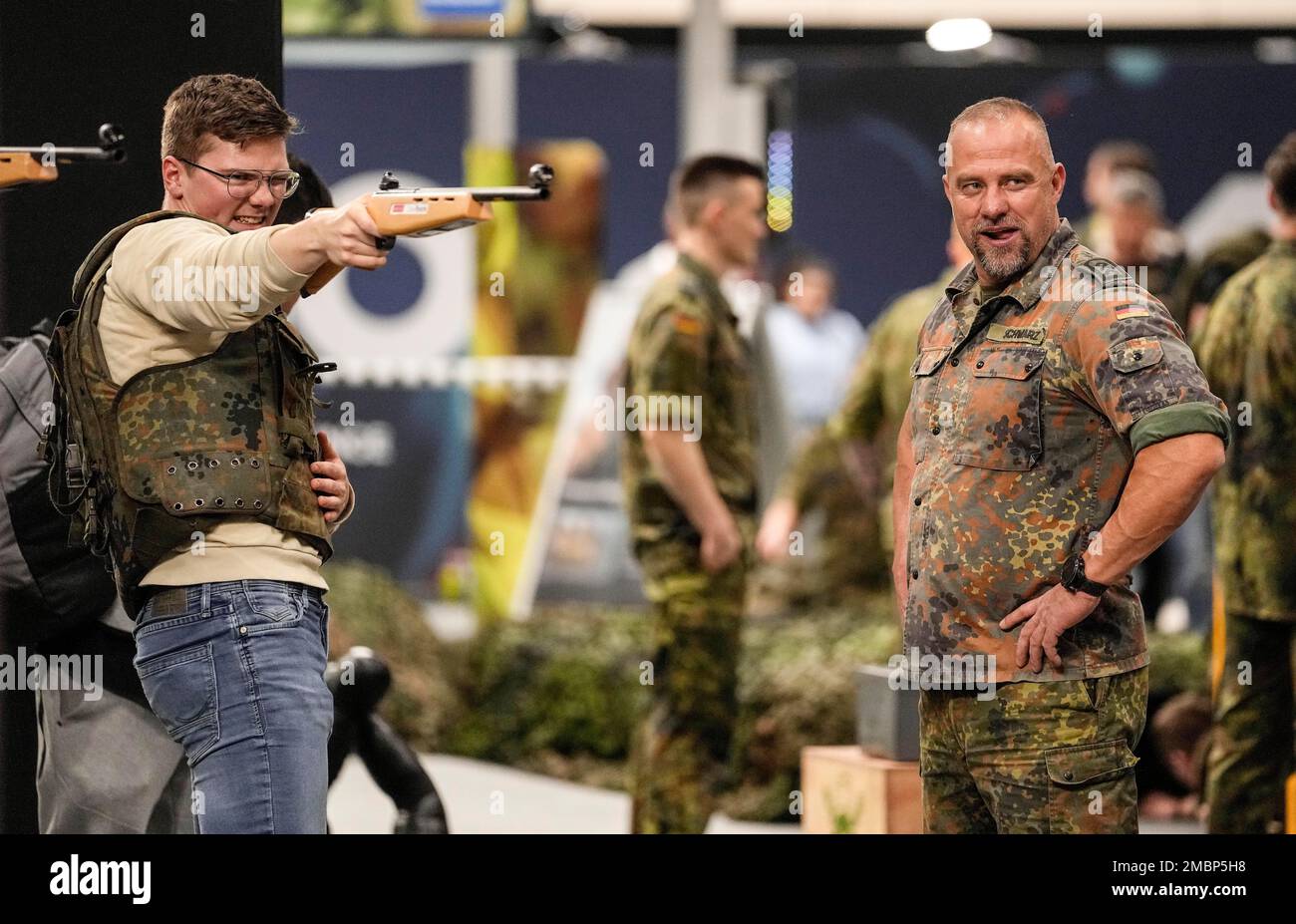 A Bundeswehr fair booth promotes the German army for young visitors at ...