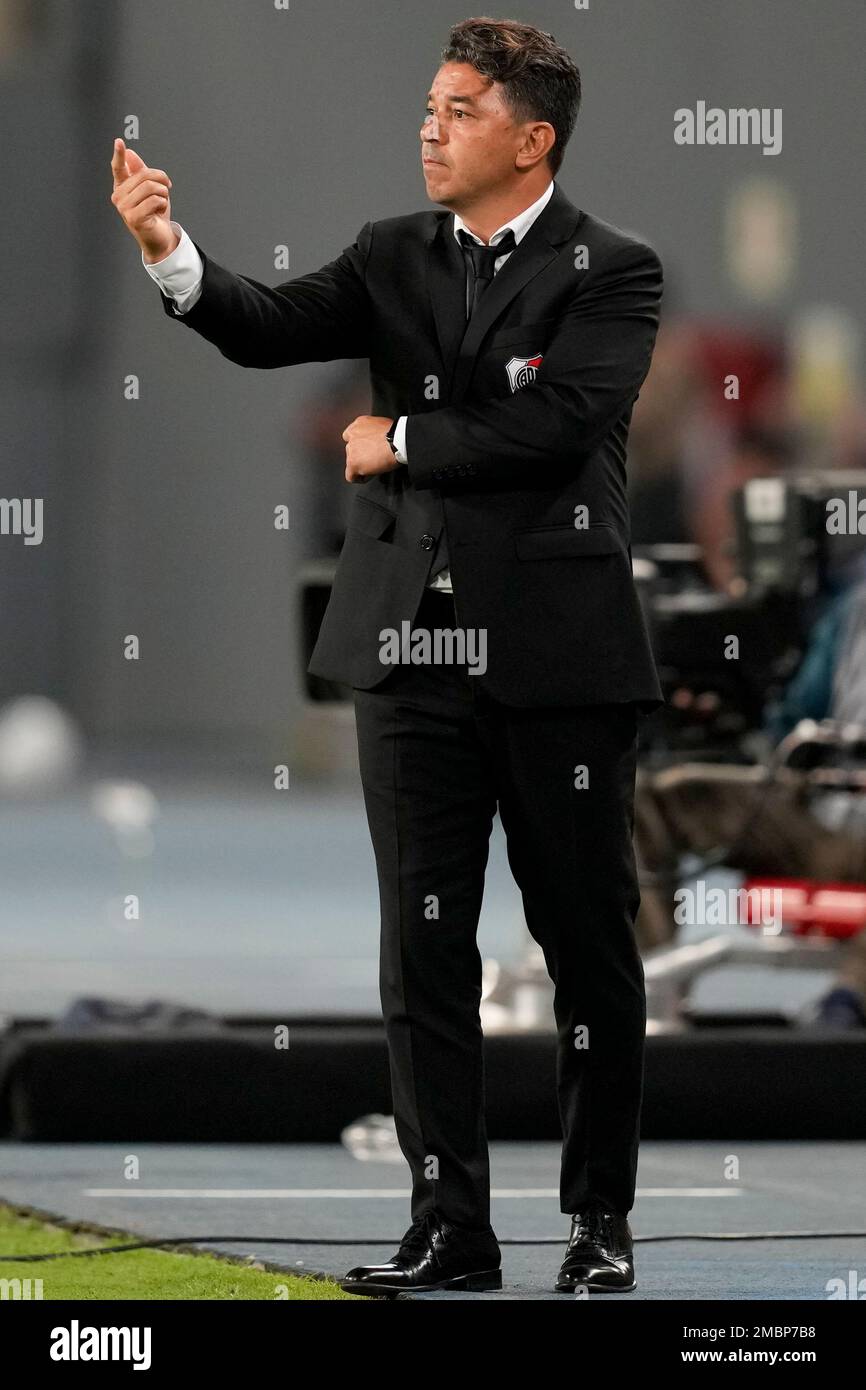 Coach Marcelo Gallardo of Argentina's River Plate reacts during a Copa ...