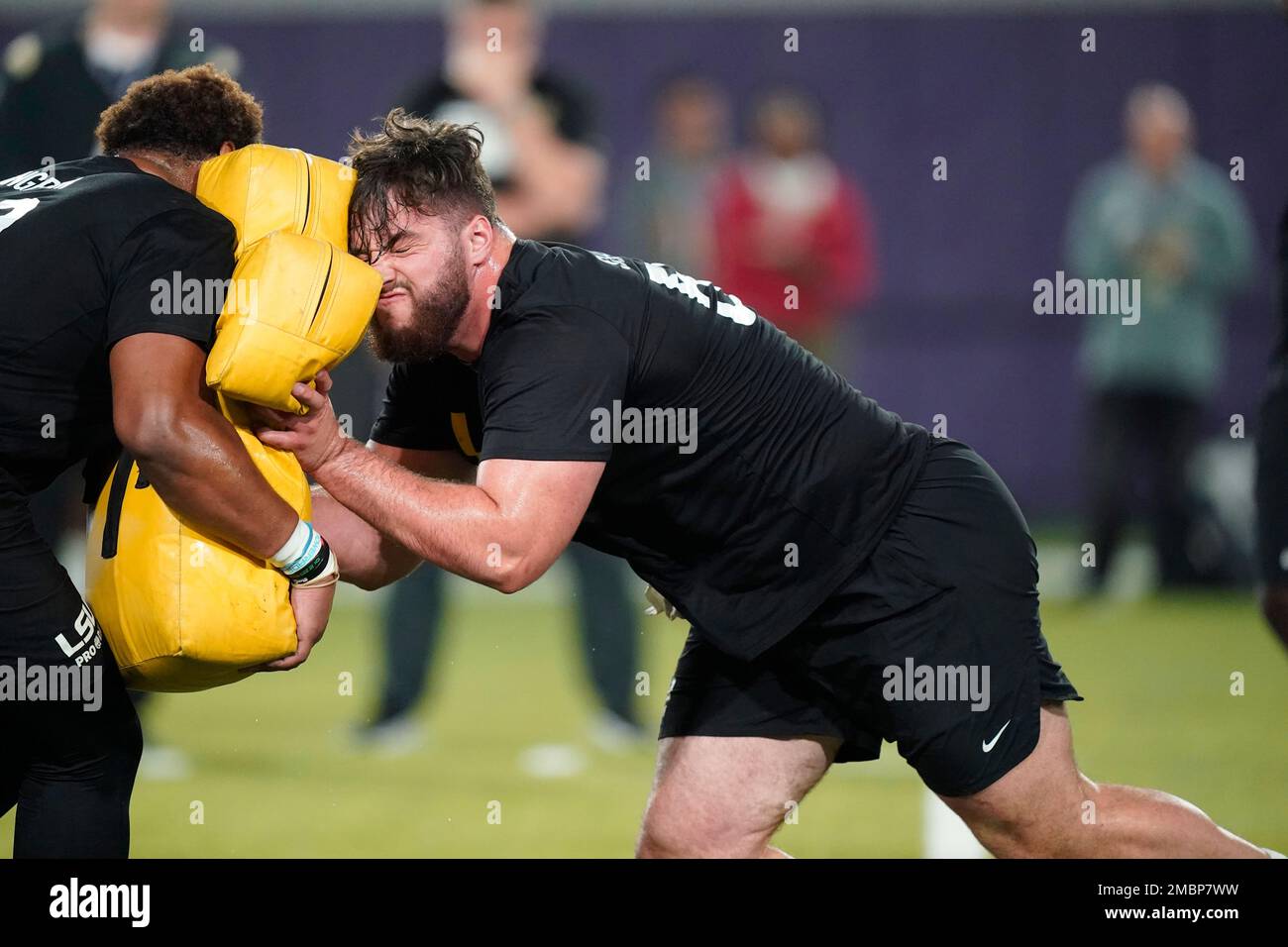 LSU center Liam Shanahan runs through drills during LSU Pro Day in ...