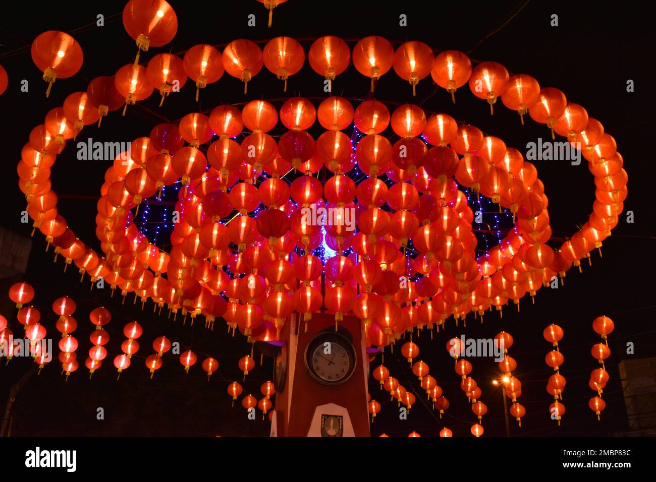 Circular lanterns arrangement above the monument. Surakarta, Indonesia ...