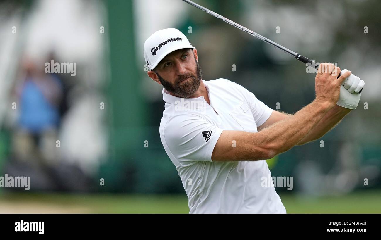 Dustin Johnson during a practice round for the Masters golf tournament ...