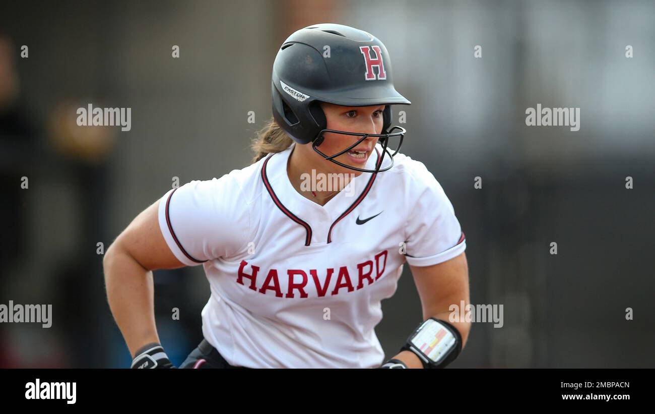 Harvard's Megan Welsh (7) runs to first during an NCAA softball game ...