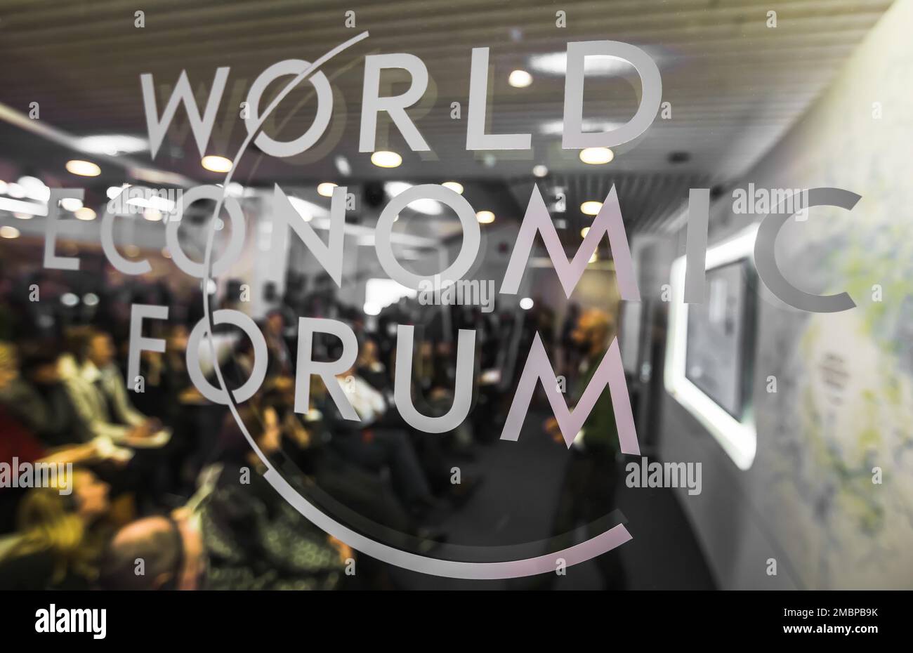 World Economic Forum logo seen in Davos, Switzerland. (Photo by ...