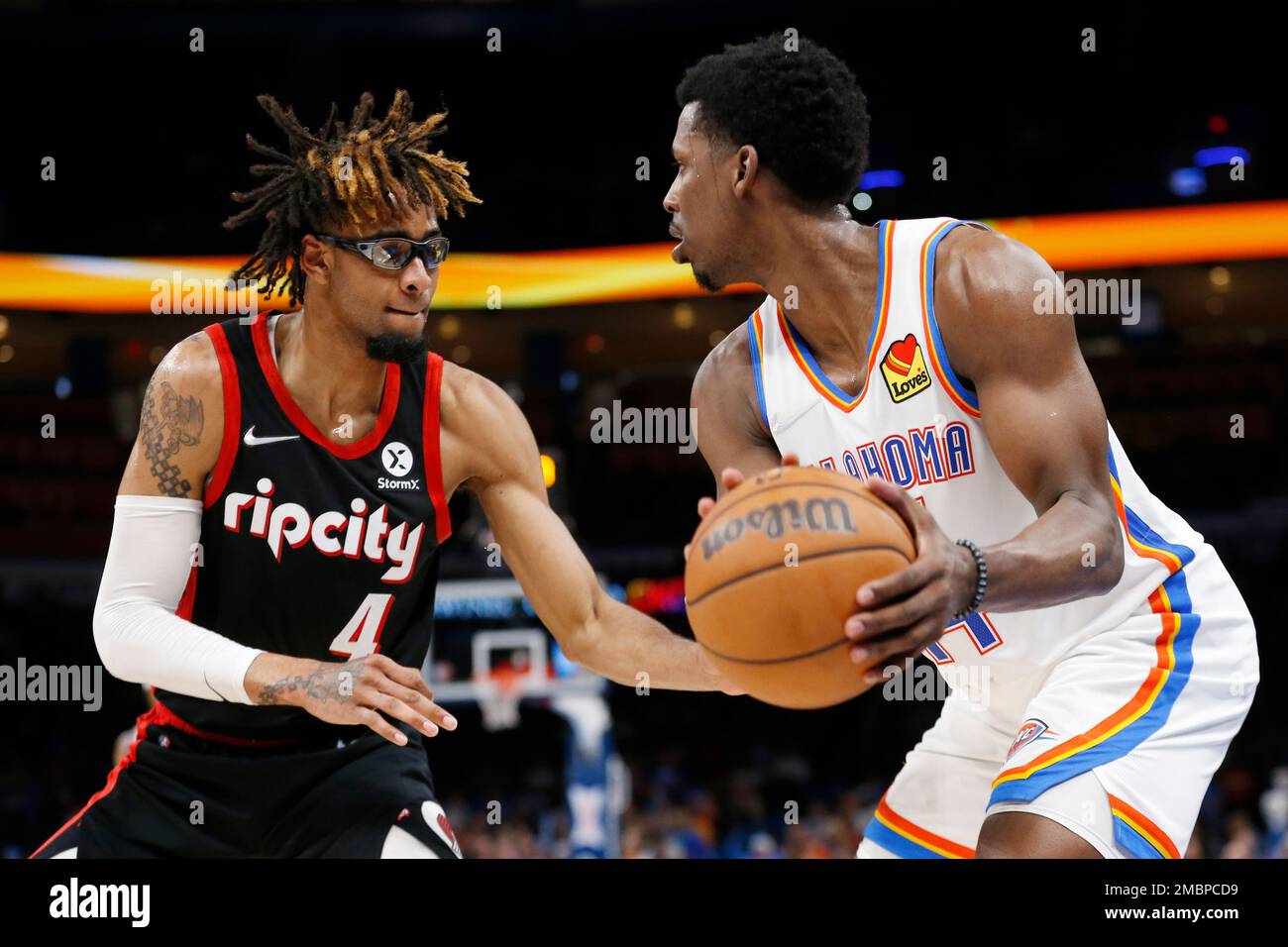 Oklahoma City Thunder forward Jaylen Hoard (14) goes against Portland ...