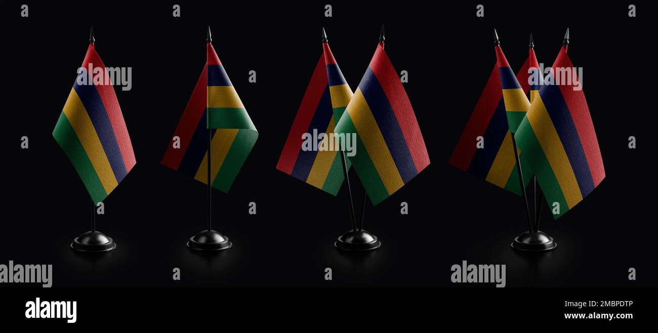 Small national flags of the Mauritius on a black background Stock Photo ...
