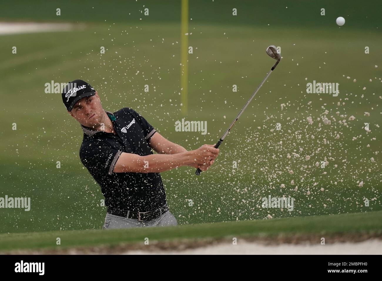 Justin Thomas hits on the driving range during a practice round for the ...