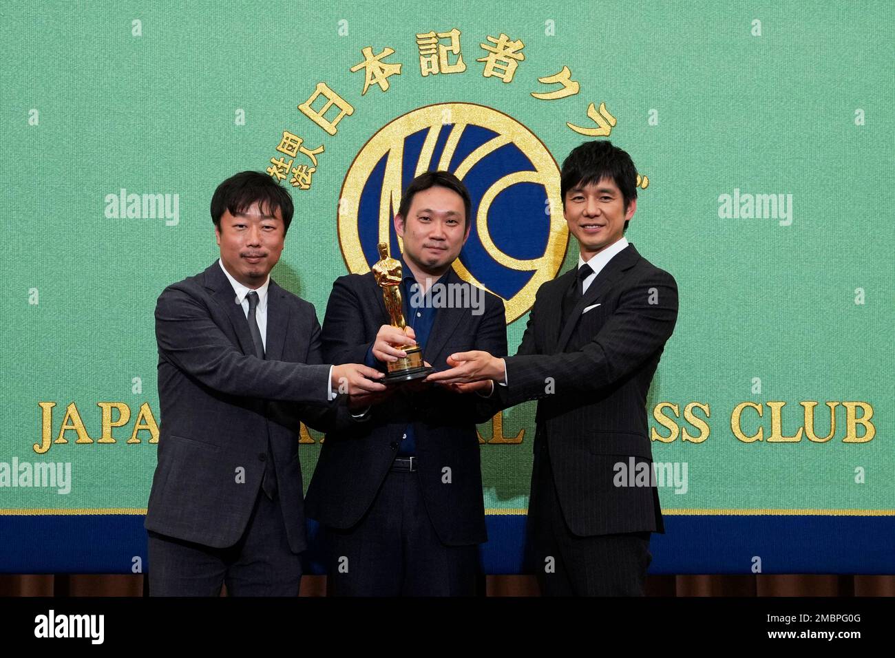 Producer Akihisa Yamamoto, from left, film director Ryusuke Hamaguchi ...
