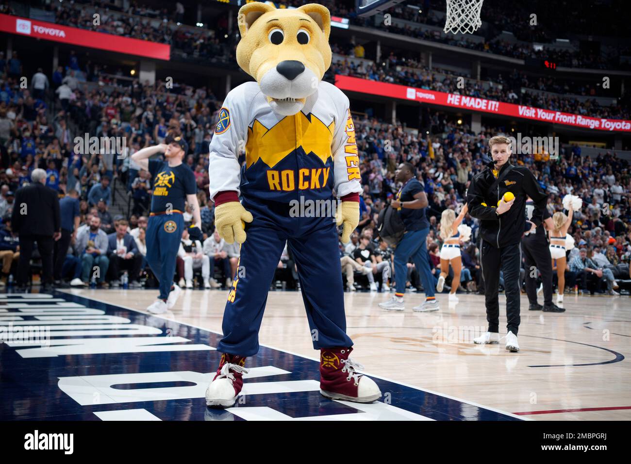Denver Nuggets mascot Rocky the mountain lion in the second half of an ...