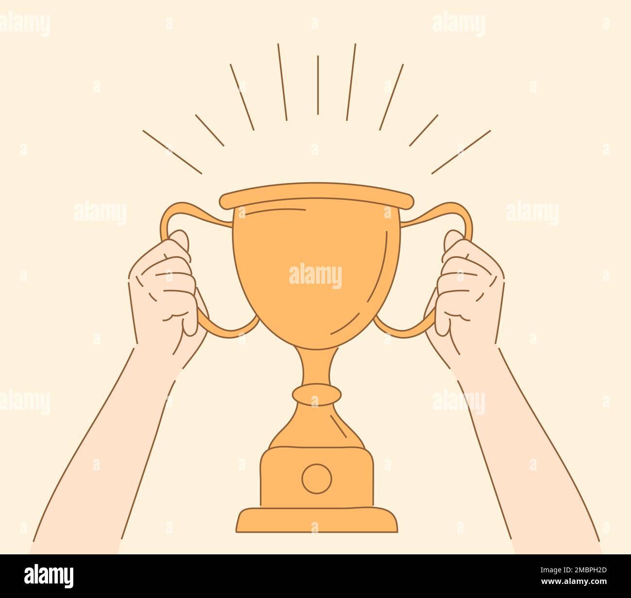 Cup in hands vector in sketch style. First place icon. Champion cup in ...