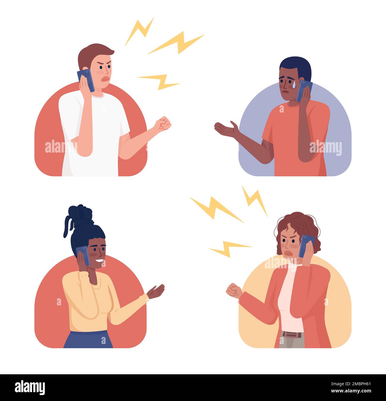 Phone conversation 2D vector isolated illustration set Stock Vector ...