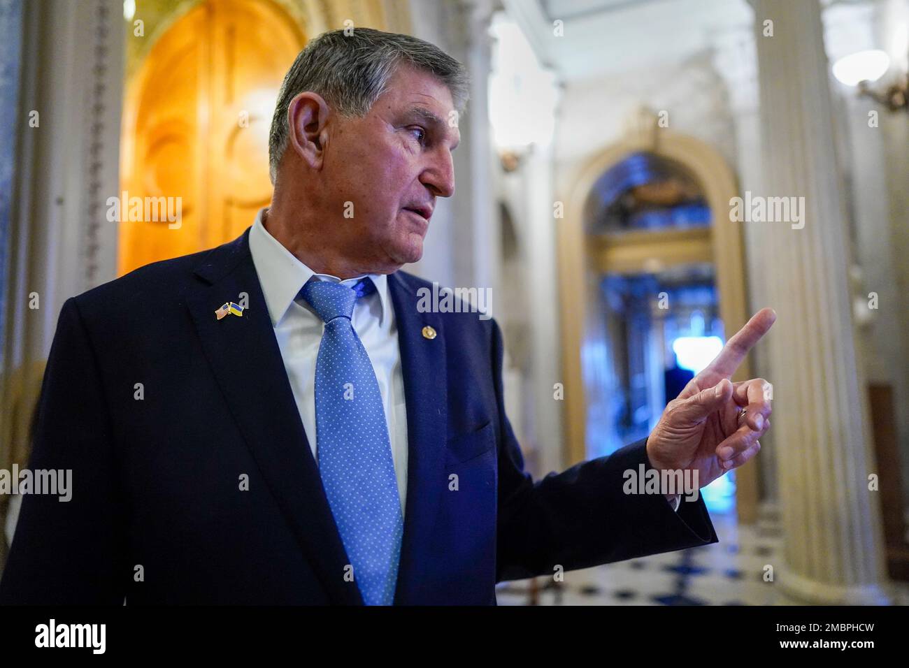 Sen. Joe Manchin, D-W.Va., speaks to reporters as the Senate votes to ...