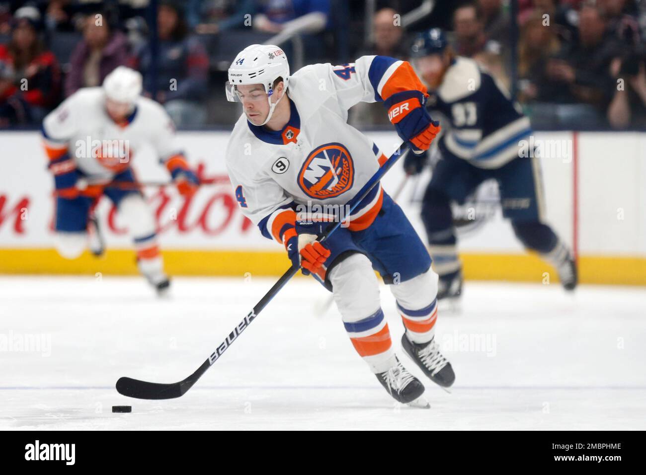 New York Islanders forward Jean-Gabriel Pageau controld the puck ...