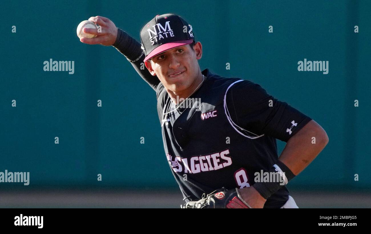 New Mexico State infielder Kevin Jimenez (8)during an NCAA baseball ...