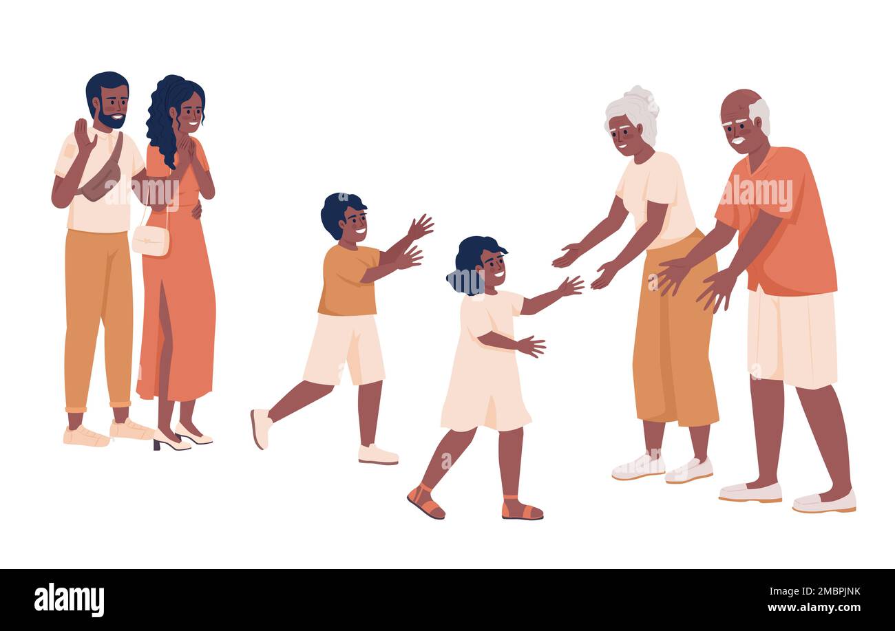 Siblings visiting grandparents for weekend semi flat color vector ...