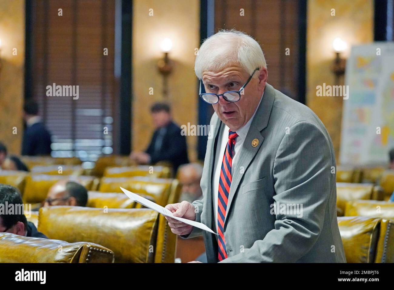 Rep. Jim Beckett, R-Bruce, reacts after studying an updated grid of the ...