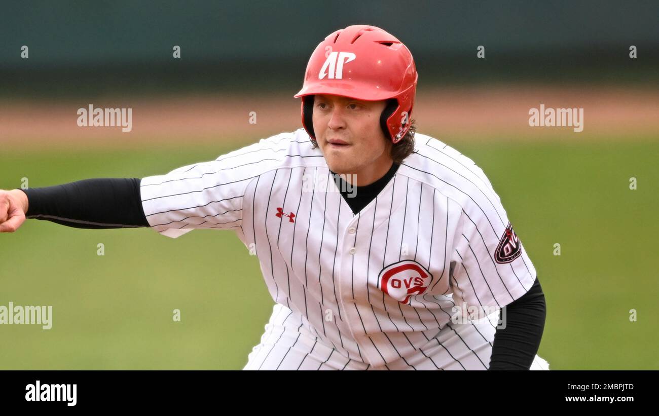 Austin Peay player John McDonald competes during an NCAA baseball game ...