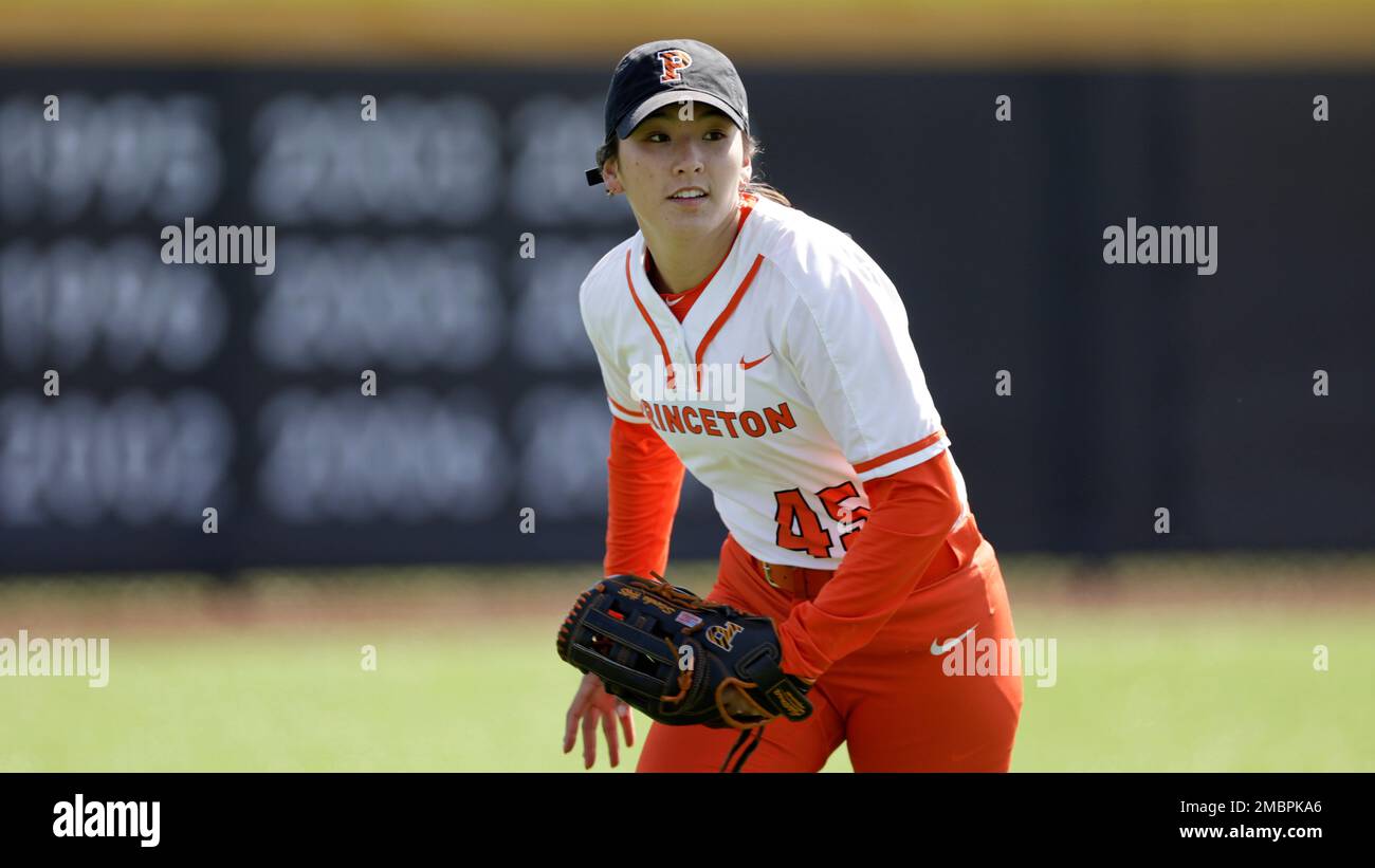 Princeton third baseman Serena Starks reacts against Dartmouth during ...