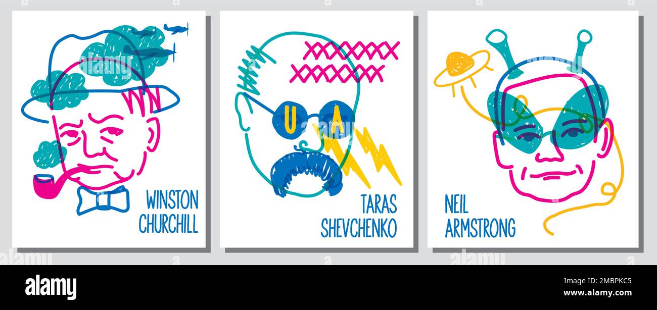 Poster color line illustration of famous people, Albert Einstein, Isaak ...