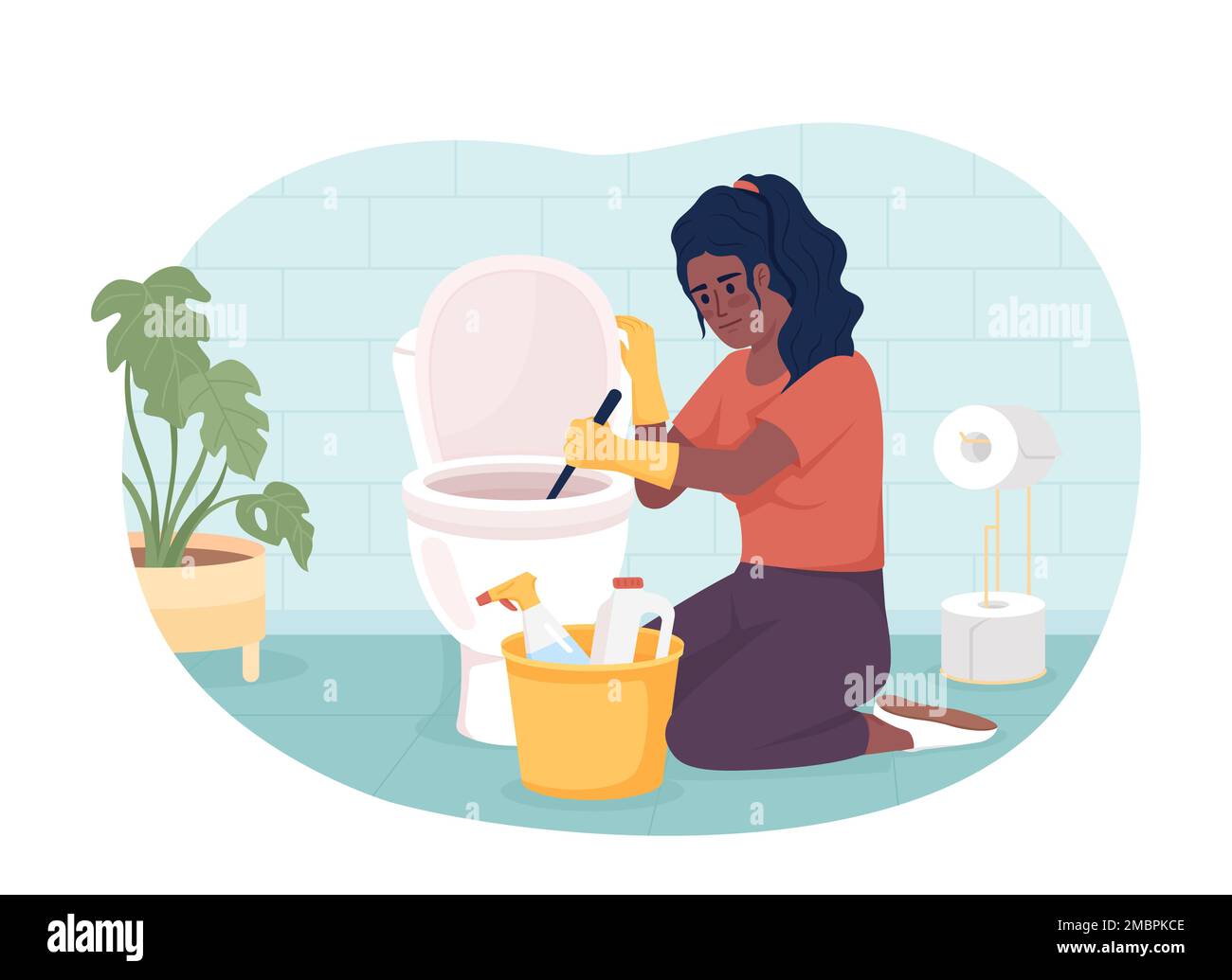 Woman cleaning toilet illustration Cut Out Stock Images & Pictures - Alamy
