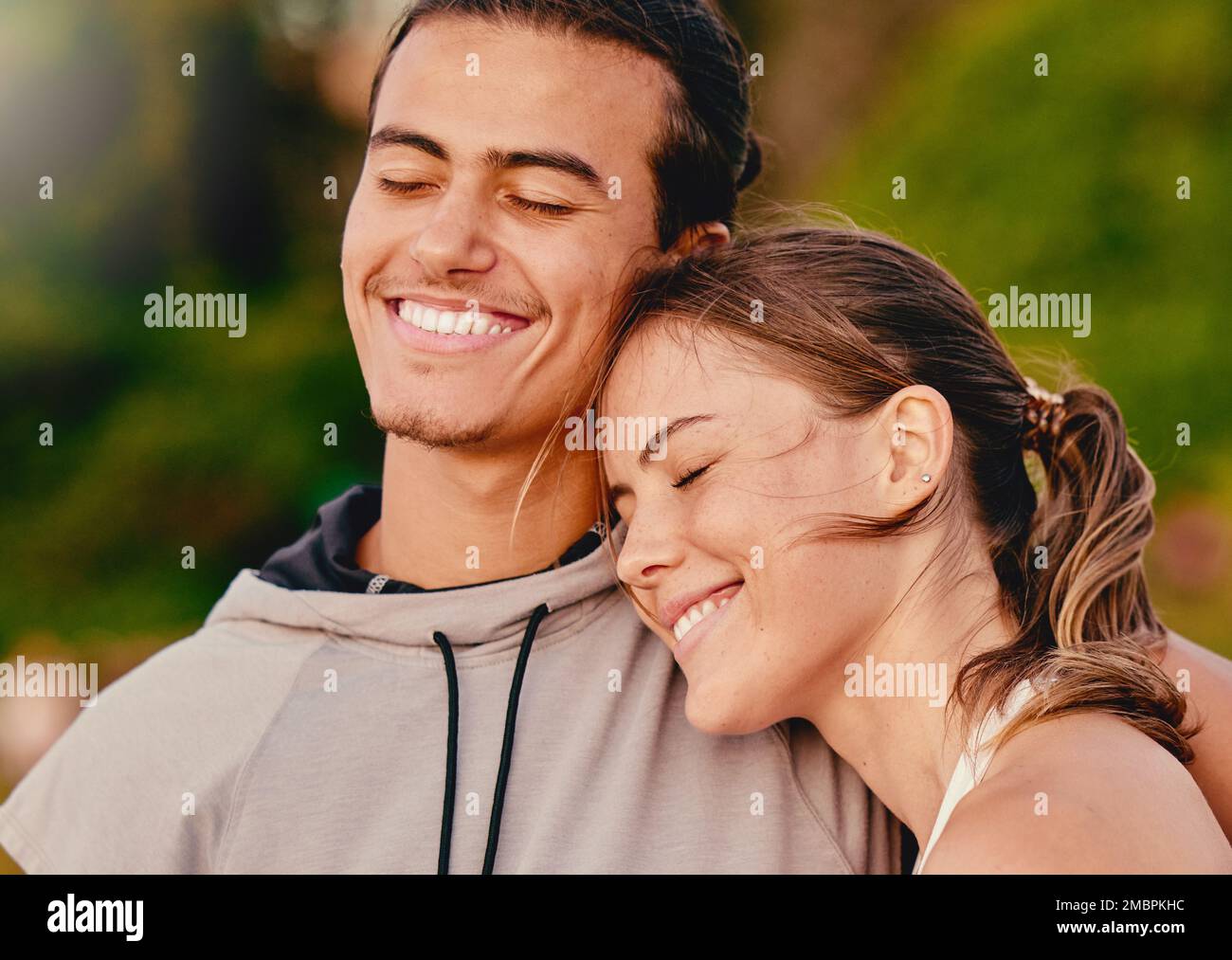 Happy Couple Smile And Hug Embracing Relationship And Spending Quality