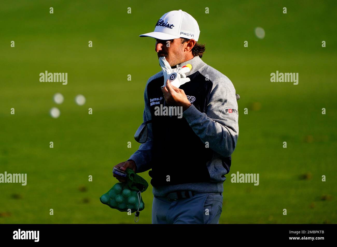 Max Homa prepares during a practice round for the Masters golf ...