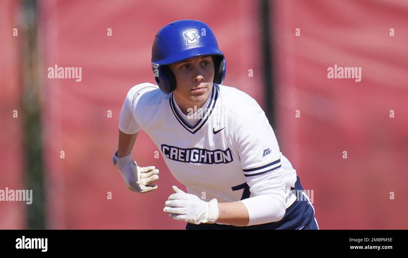 Creighton outfielder Emma Rosonke (7) leads off second during an NCAA ...