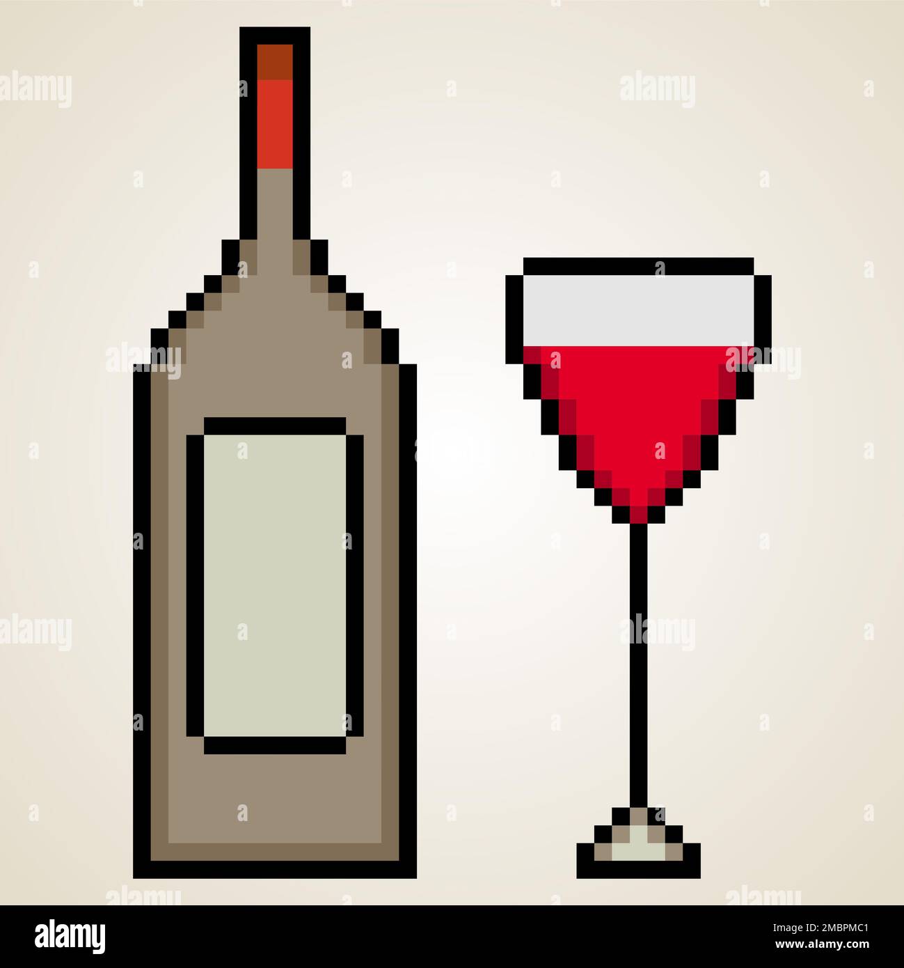 wine bottle and wine glass pixel art. Vector illustration Stock Photo ...