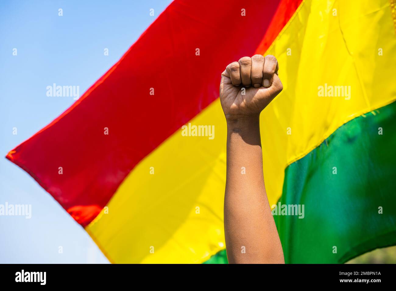 Concept of black history month celebration or activist Hand rising ...