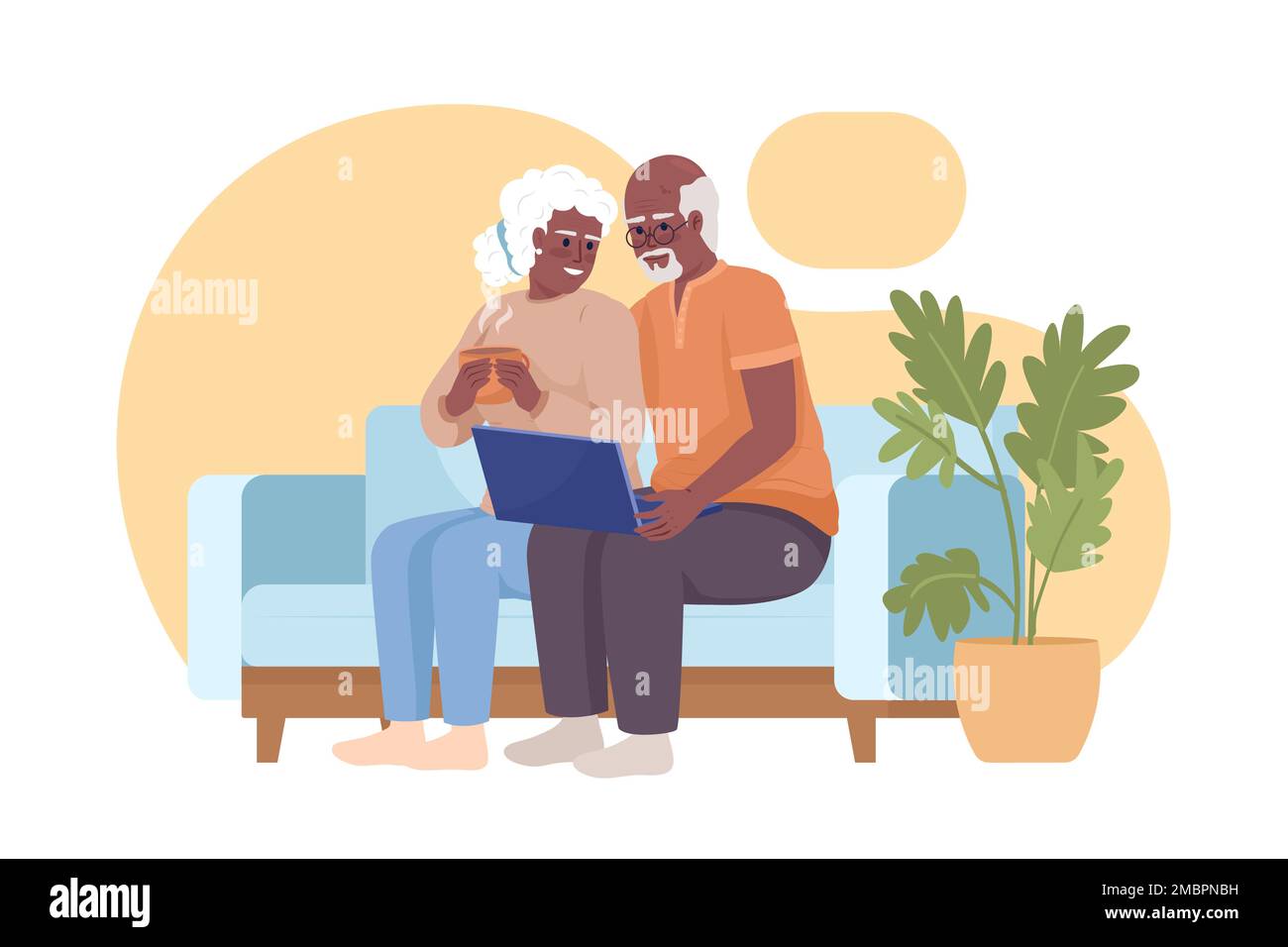 Senior citizens learning how to use laptop 2D vector isolated illustration Stock Vector Image ...