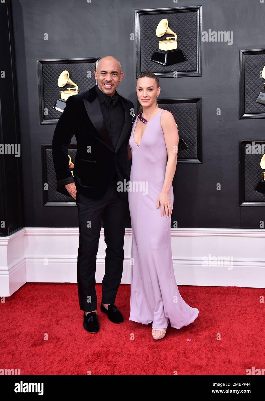 Harvey Mason Jr., left, and Jeannine Sharp arrive at the 64th Annual ...