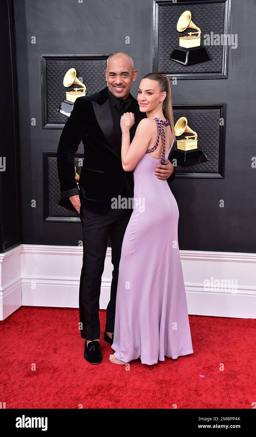 Harvey Mason Jr., left, and Jeannine Sharp arrive at the 64th Annual ...