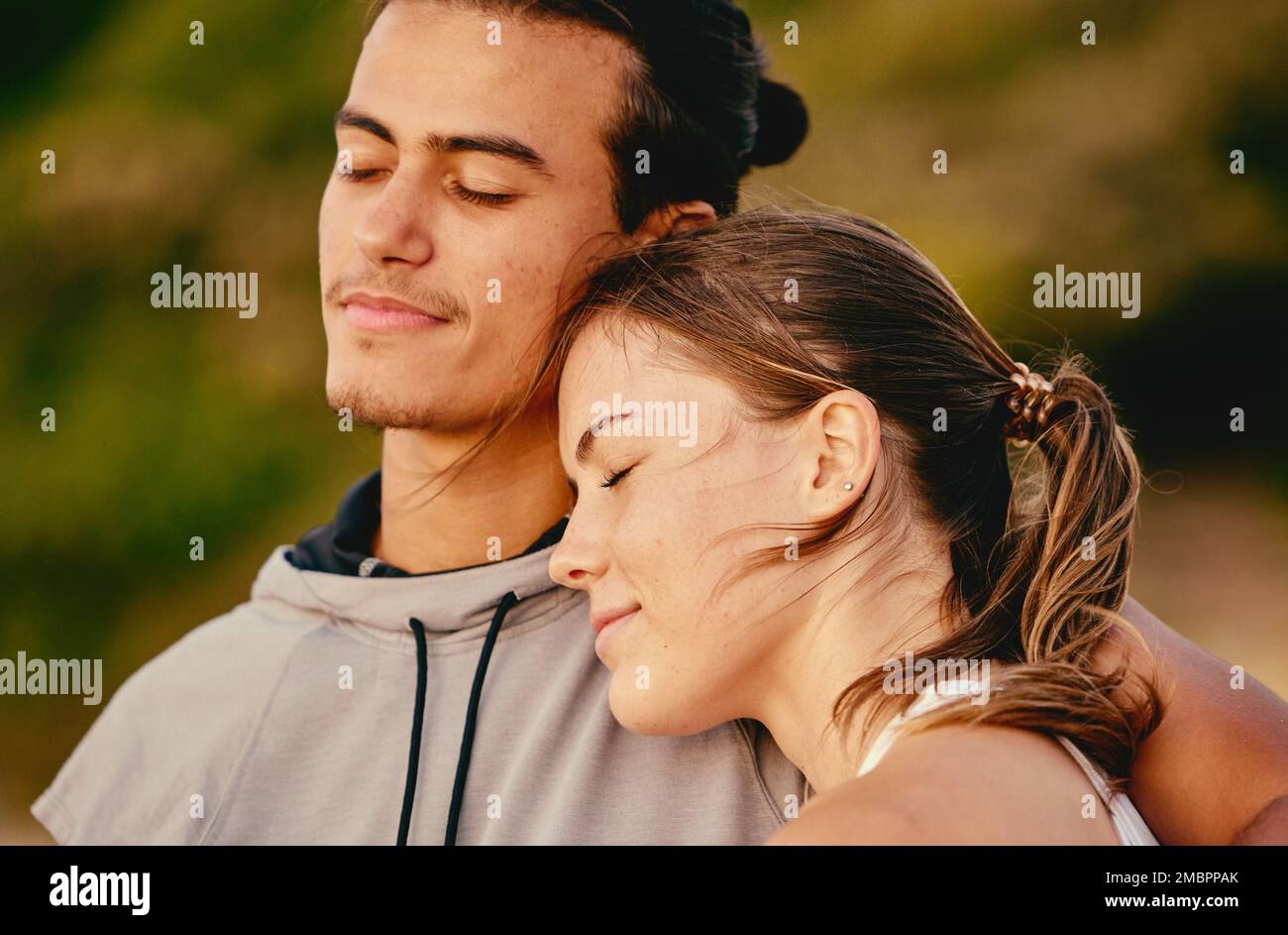 Couple Smile And Hug Embracing Relationship For Real Quality Bonding