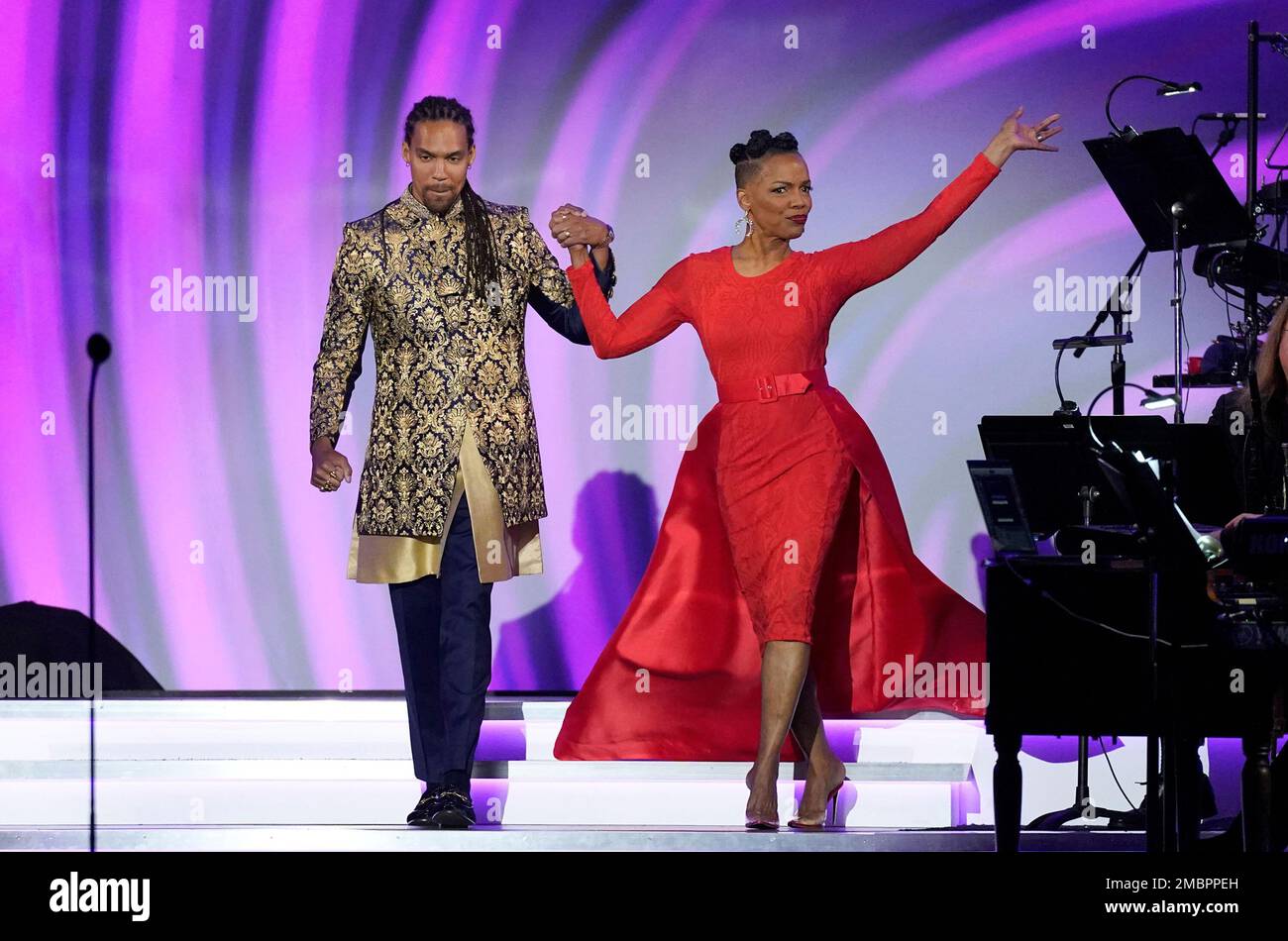 Pierce Freelon and Nnenna Freelon appear on stage at the 64th Annual ...