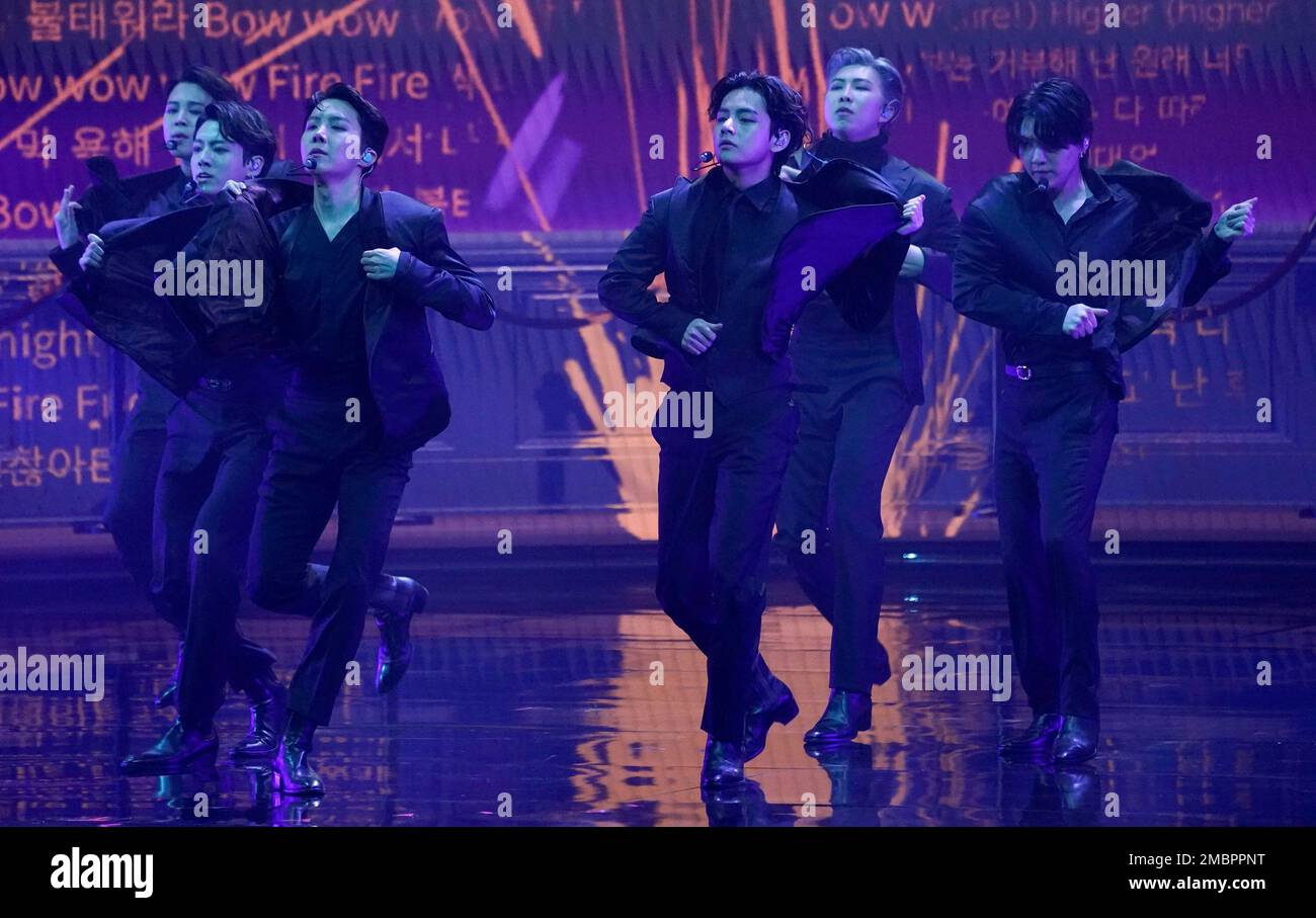BTS performs "Butter" at the 64th Annual Grammy Awards on Sunday, April ...