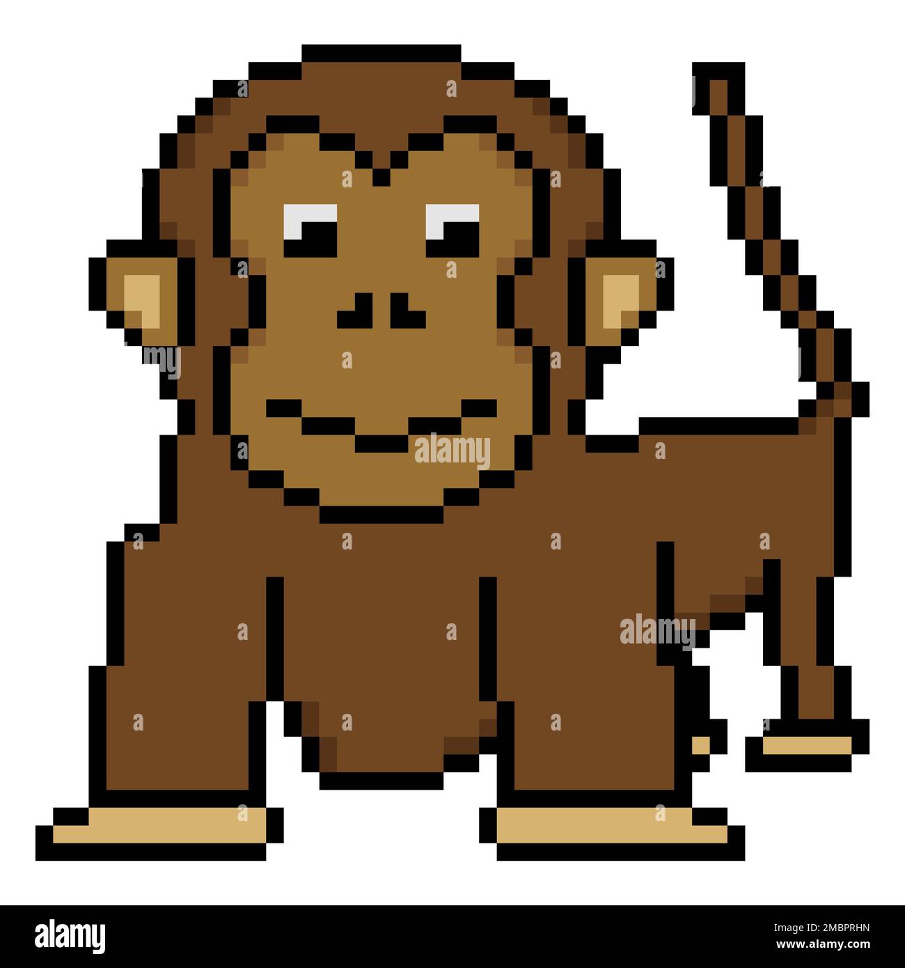 Cute monkey cartoon pixel art on white background Stock Photo - Alamy