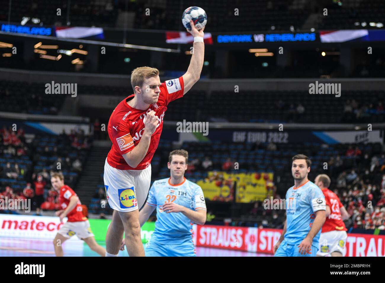 Johan Hansen (Denmark) against Netherlands. EHF Euro 2022. Main Round ...