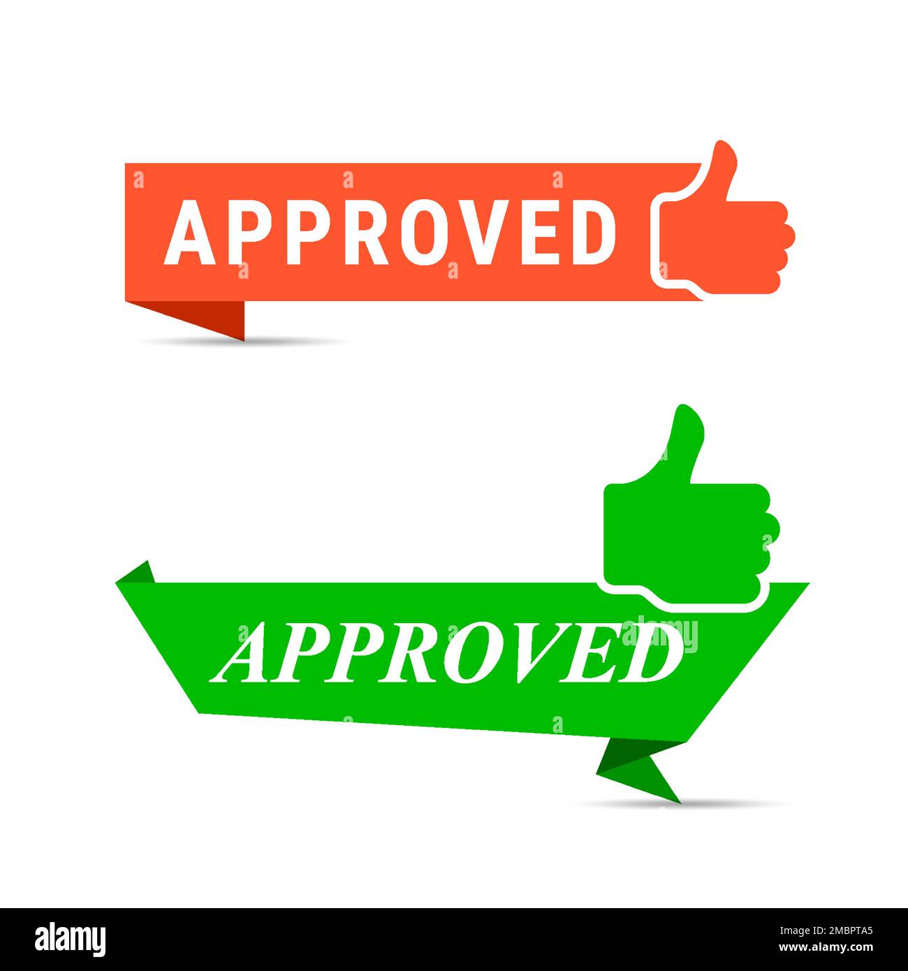 Approved paper origami orange and green ribbon banners with thumbs up ...