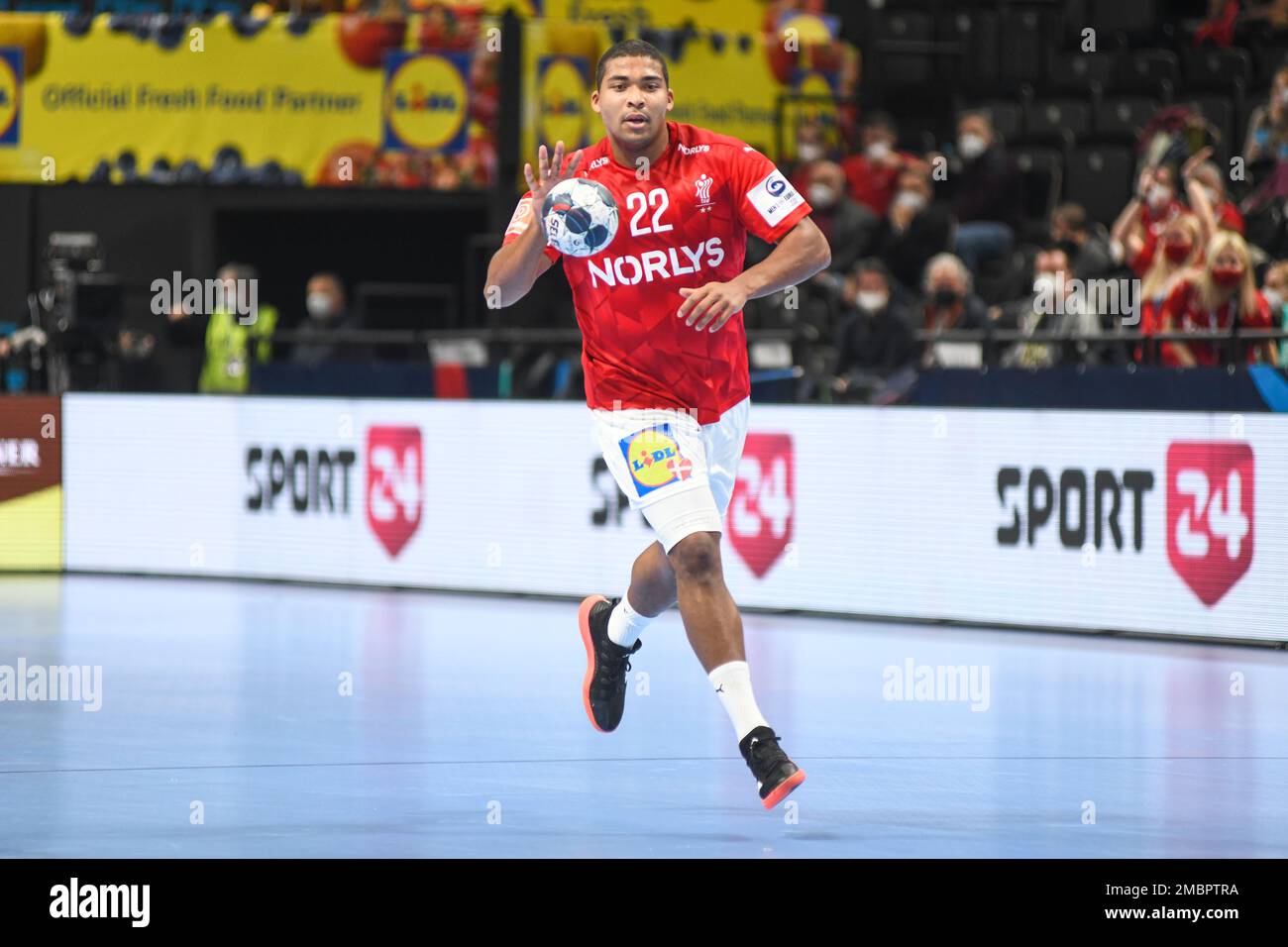 Mads Mensah Larsen (Denmark). EHF Euro 2022. Main Round Stock Photo - Alamy