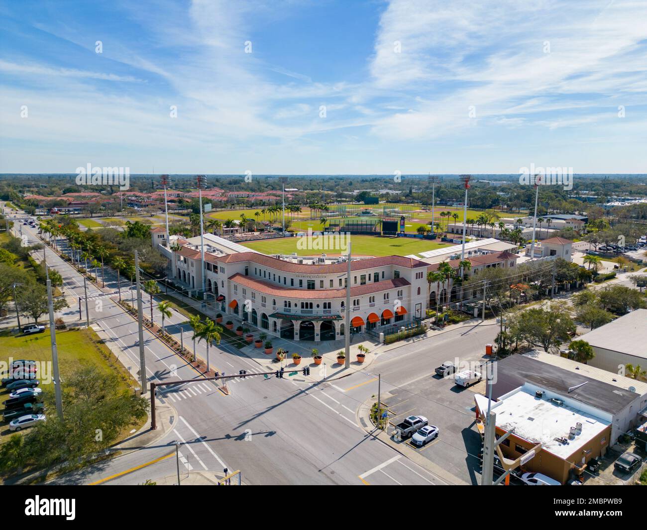 Sarasota, FL, USA - January 18, 2023: Aerial photo Ed Smith Stadium ...