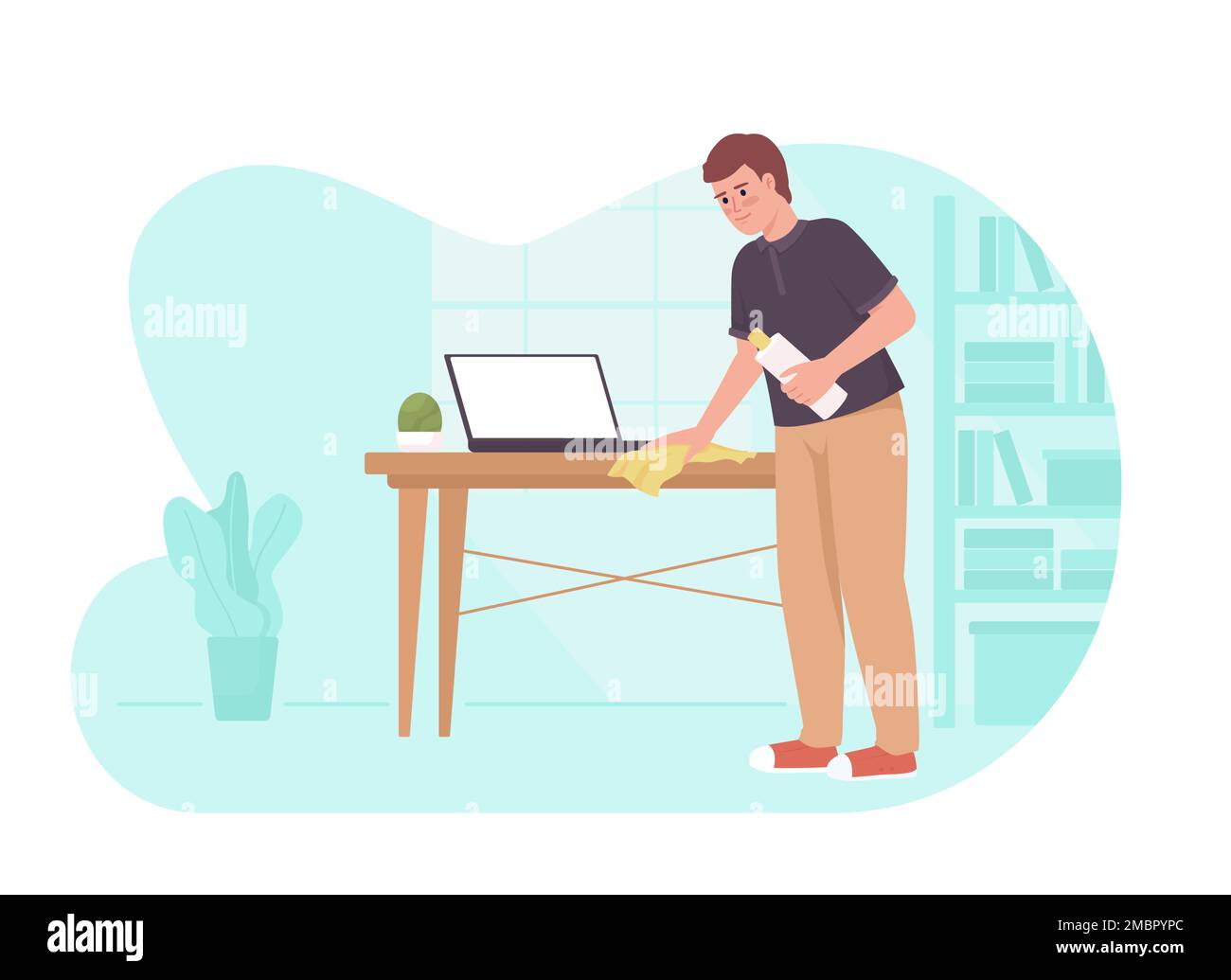 Getting rid of dust household chore 2D vector isolated illustration ...
