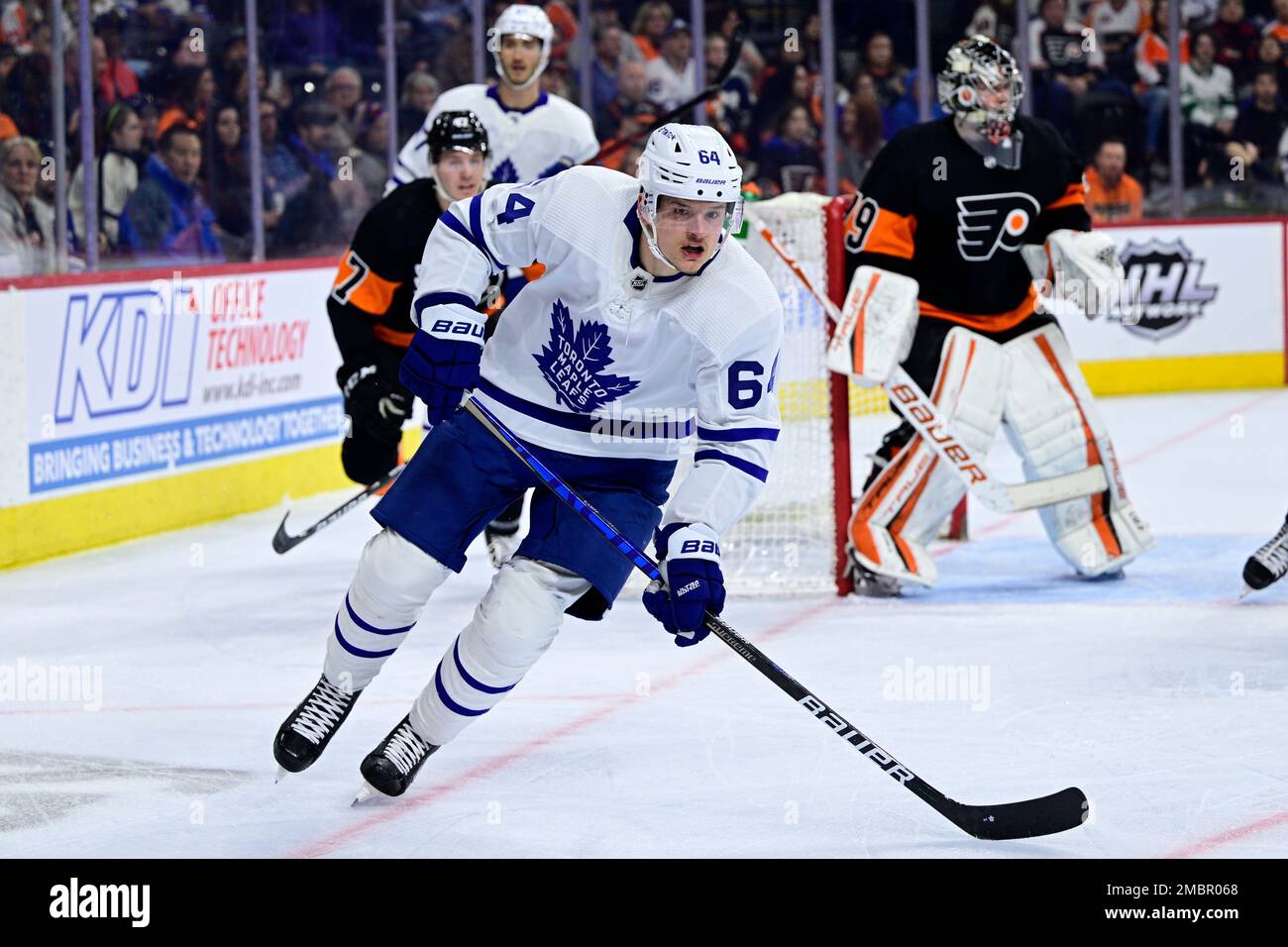 Toronto Maple Leafs' David Kampf in action during an NHL hockey game against the Philadelphia ...
