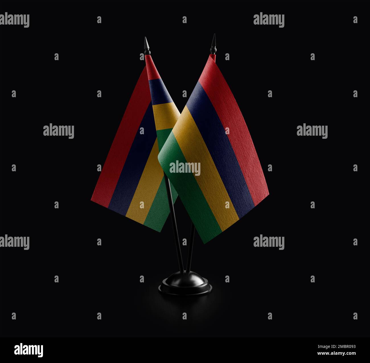 Small national flags of the Mauritius on a black background Stock Photo ...