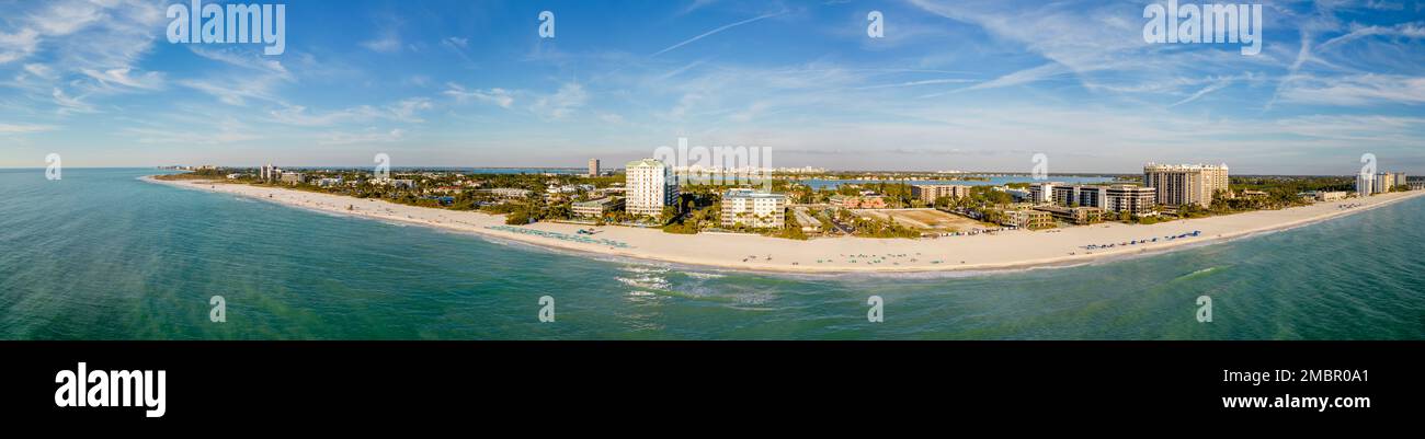 Aerial panorama Lido Key Beach Gulf of Mexico Stock Photo - Alamy