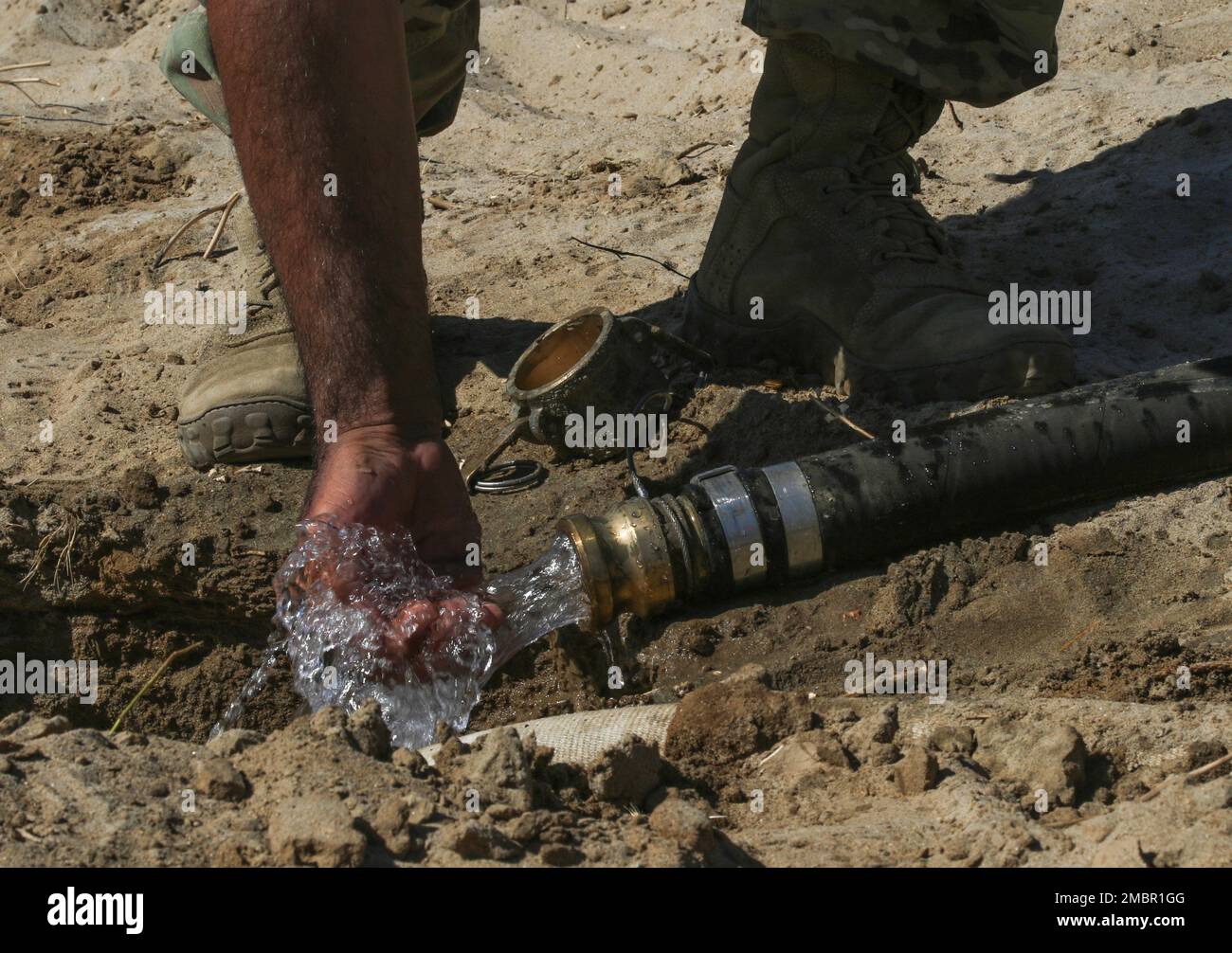 U.S. Army Reserve Soldiers conduct a water quality test during the 2022 ...