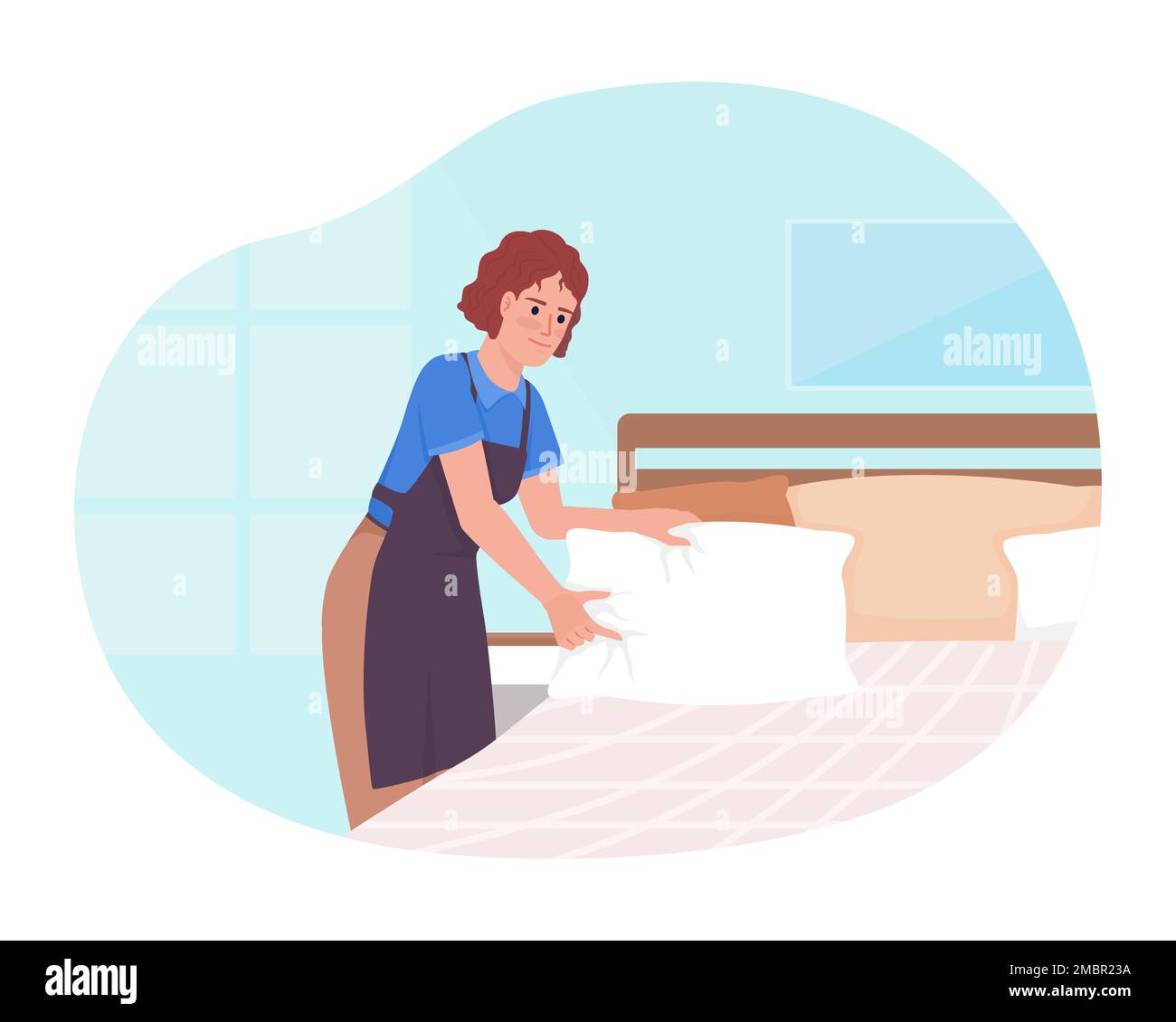 Hotel bed making 2D vector isolated illustration Stock Vector Image ...