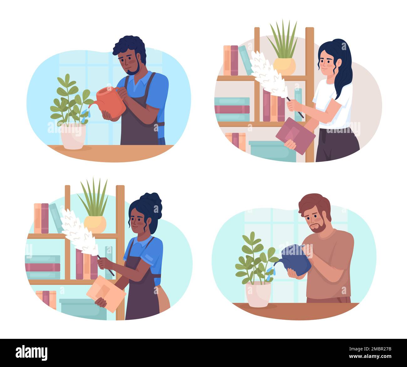 Housekeeper helping with household chores 2D vector isolated ...