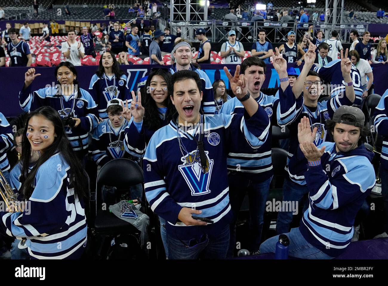 The Villanova band cheers before a college basketball game between ...