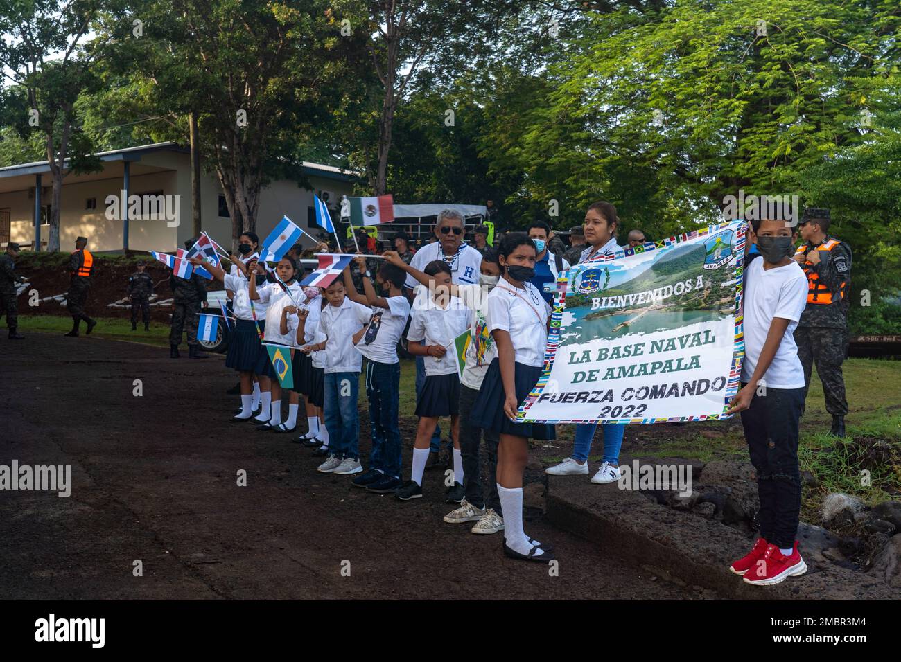 NAVAL BASE AMAPALA, Honduras - Kids from a local school welcome all ...