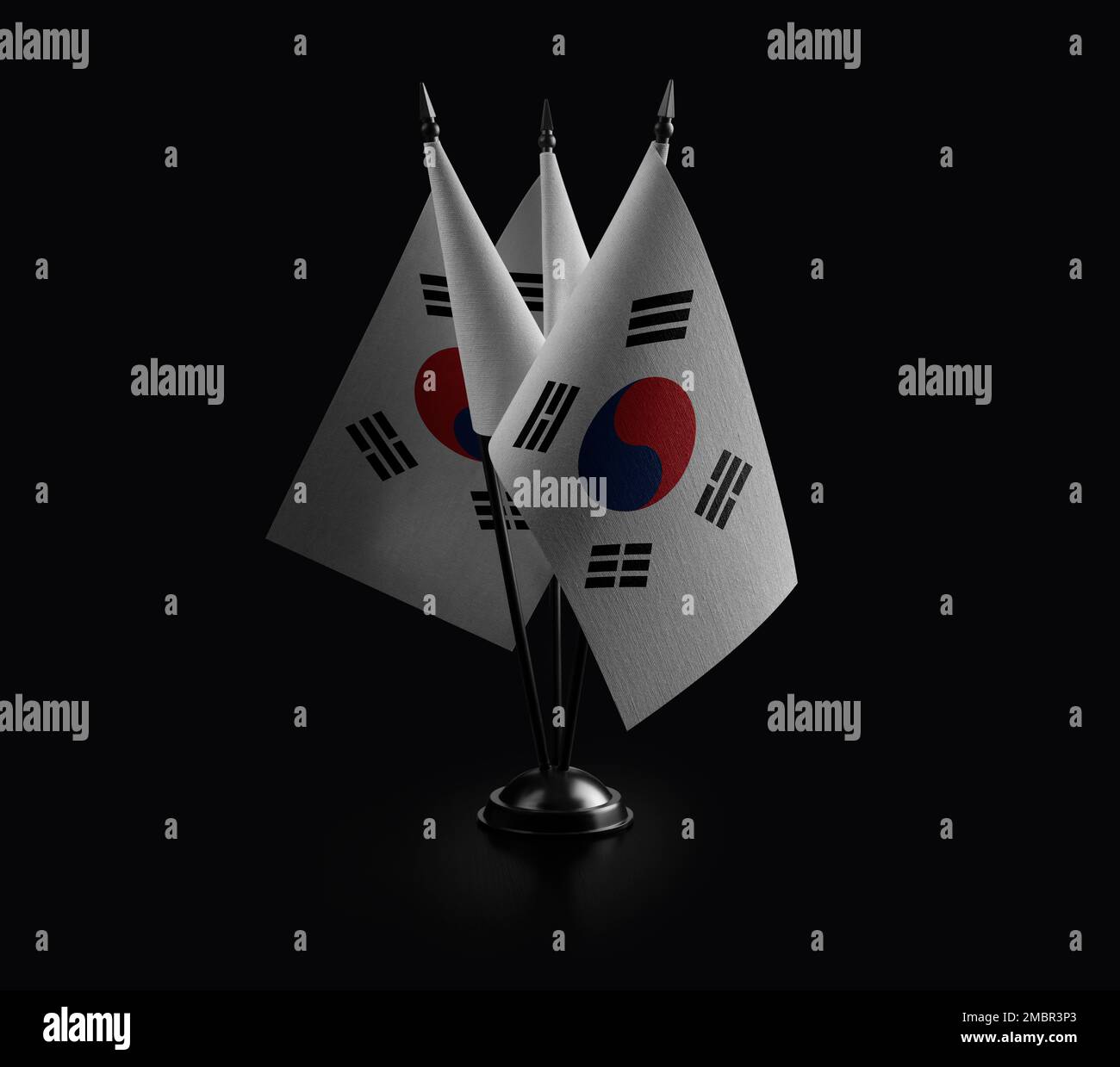 Small national flags of the South Korean on a black background Stock ...